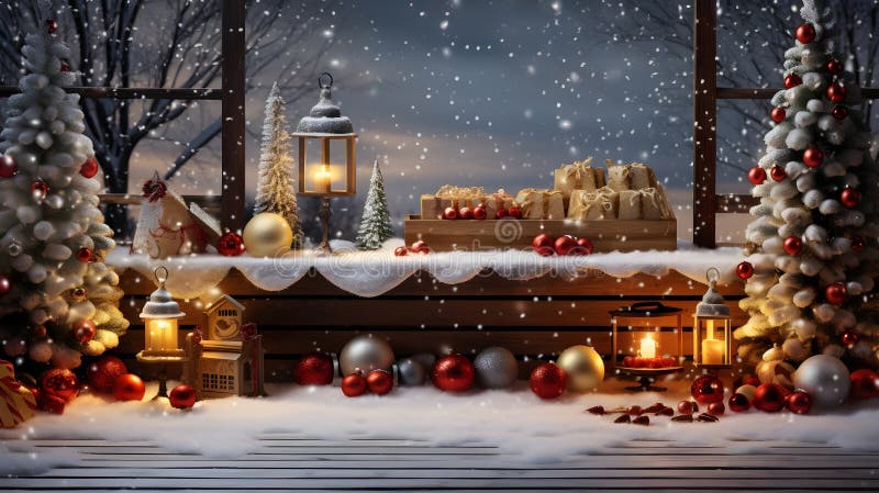 A Festive Winter Holiday Scene Featuring a Vibrant Holiday Border Stock ...