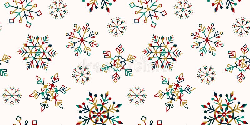 Festive Winter Seamless Rectangular Pattern with Colorful Snowflakes ...