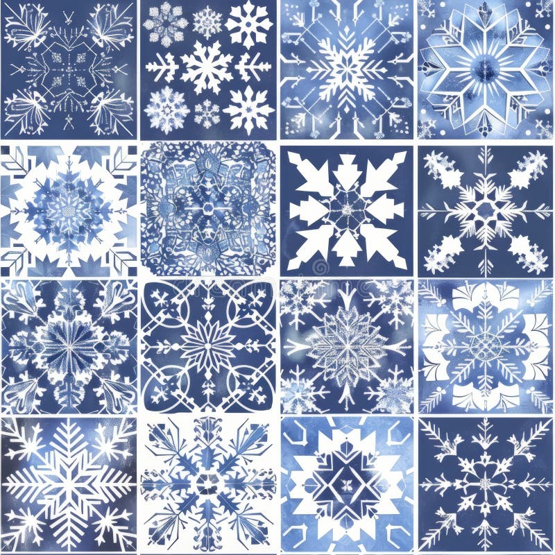 Festive Winter Snowflakes Collection in Blue and White Tones Stock ...