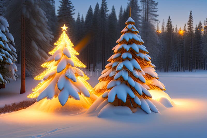 Festive Winter Snowy Christmas Tree Generative AI Stock Illustration ...