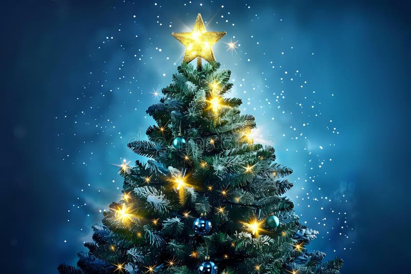 Festive Winter Tree with Sparkling Lights and Snow Stock Illustration ...