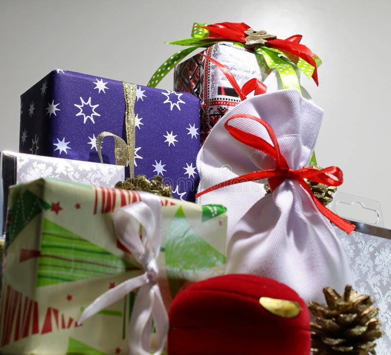 Festive Wrapped Gifts and Souvenirs of Various Sizes Stock Image ...