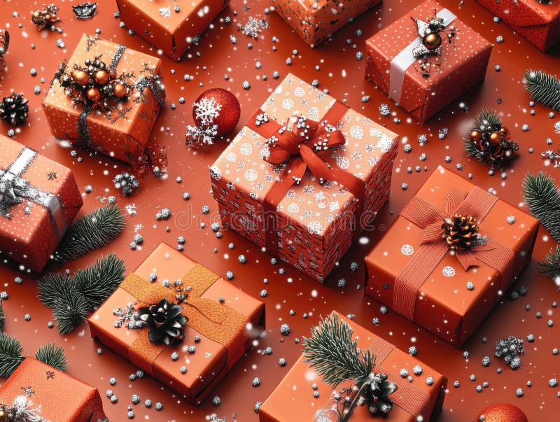 Festive Christmas Gift Boxes Gold Orange Accents Stock Photos - Free ...