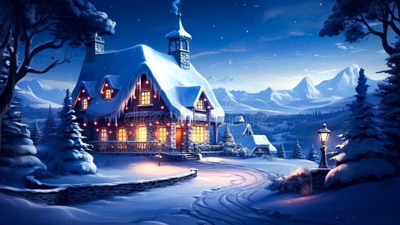 Festive Xmas Illustrative Style Magic Night Scene Stock Illustration ...