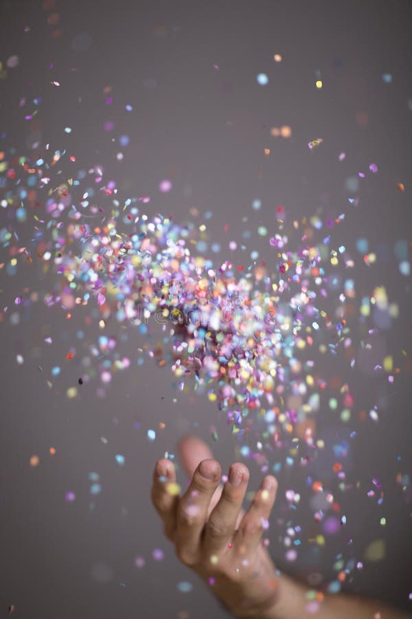 Festive Young Man Throwing Confetti Details Stock Photo - Image of ...