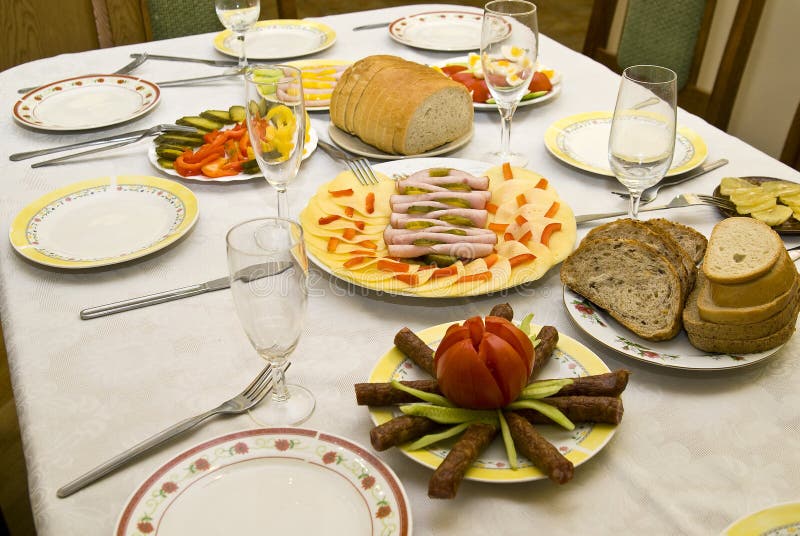 Festively covered table stock image. Image of herb, dishes - 50461167