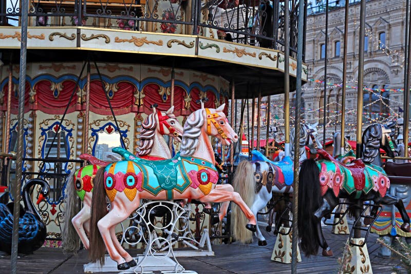 Festively Decorated Roundabout Carousel in Moscow Stock Image - Image ...