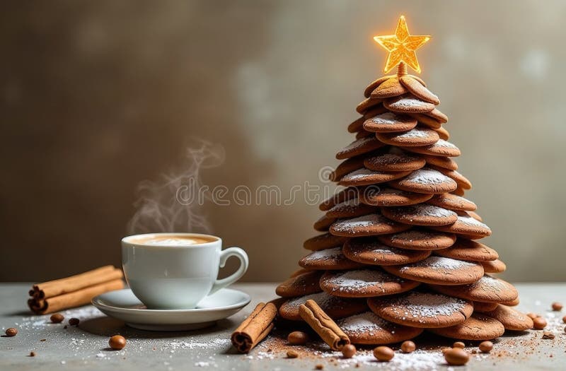 Festively Decorated Stack of Cookies Shaped Like a Christmas Tree with ...