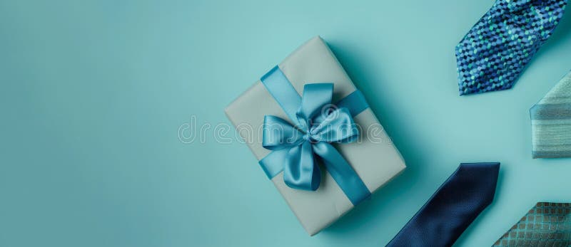 Festively Packaged Present with Different Patterned Ties, Banner. Stock ...