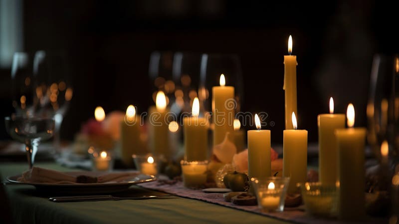 A Festively Served Table. a Candle on the Table Stock Illustration ...