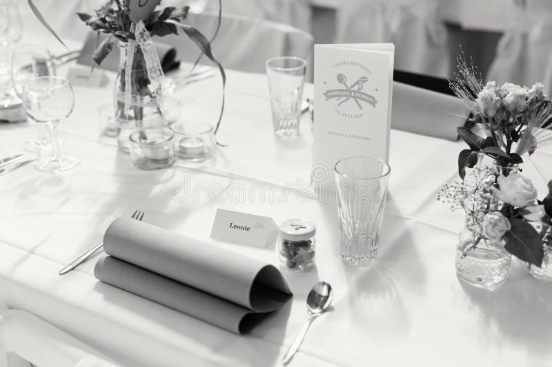 Festively Set Table at a Wedding Reception Stock Image - Image of ...
