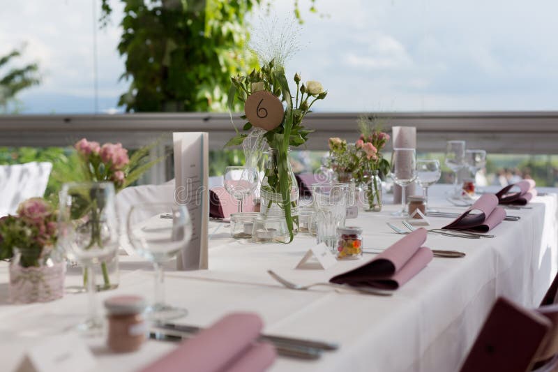 Festively Set Table at a Wedding Reception Stock Image - Image of ring ...