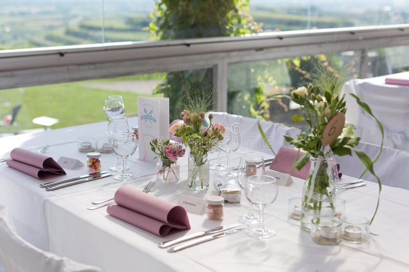 Festively Set Table at a Wedding Reception Stock Image - Image of ...