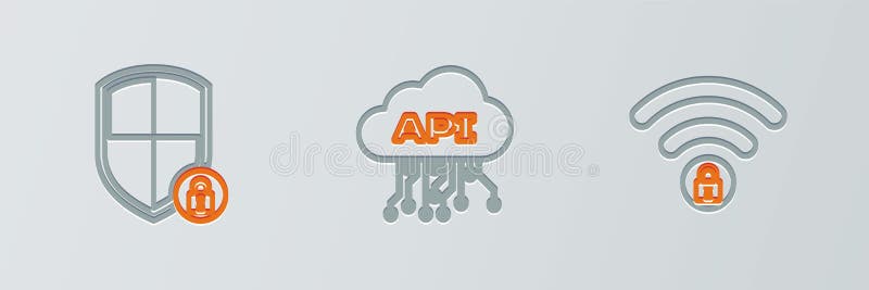 Festnetz-WiFi-gesicherte Schildsicherheit Mit Und Cloud-api-Symbol ...