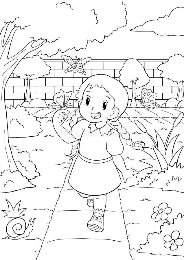 Child Girl Happy Playing Coloring Book Illustration Stock Vector ...