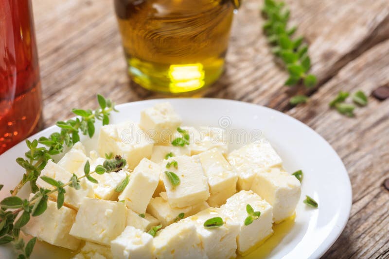 Feta Cheece Pieces on Wooden Background Stock Image - Image of portion ...