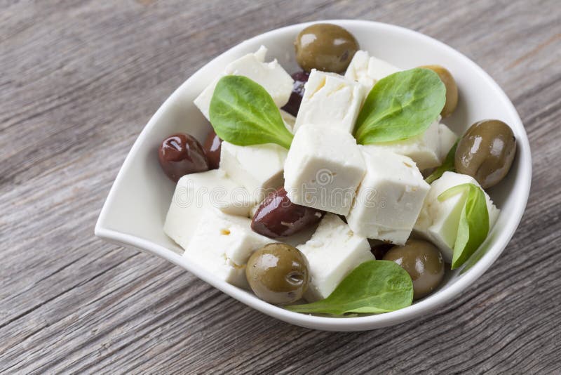 Feta cheese cubes stock photo. Image of greek, wooden - 26087978