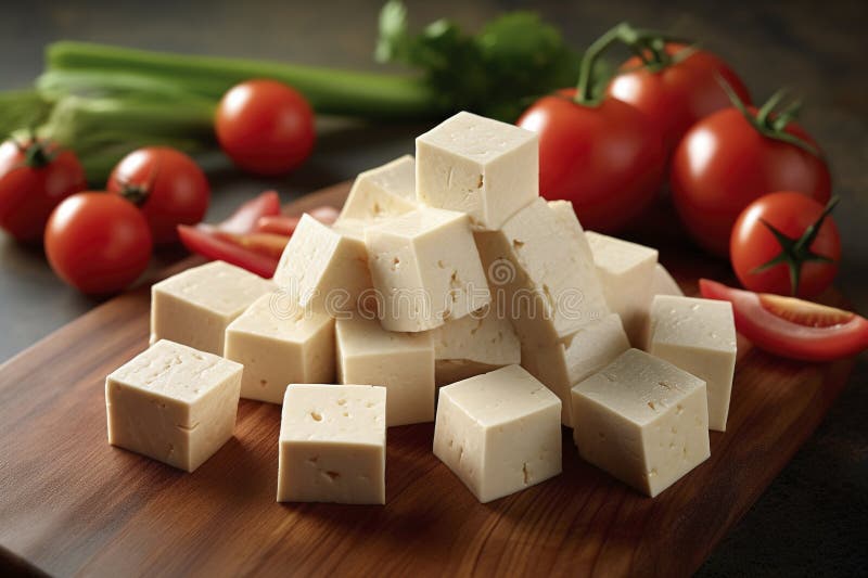 Feta Cheese Cubes, Served with Cherry Tomatoes. Ai Generated Stock ...