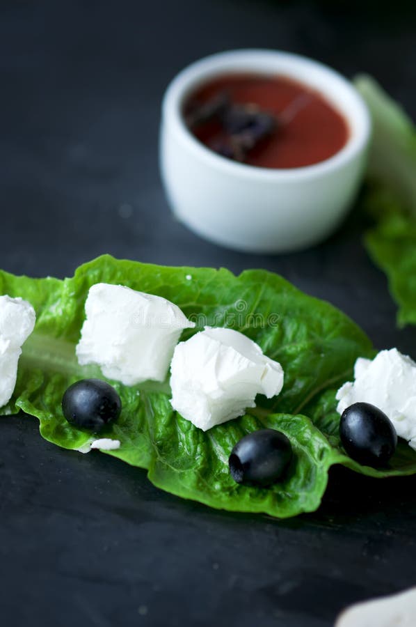Feta Cheese on Green Cos Lettuce Stock Image - Image of vitamin, nature ...