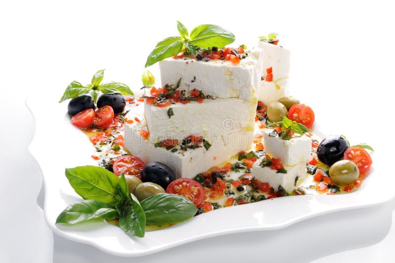 Feta Cheese in Oil with Basil Stock Image - Image of hunk, diet: 66198599