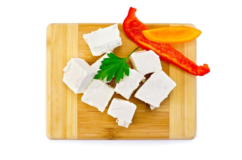 Feta Cheese Pieces on the Board with Pepper Stock Image - Image of ...