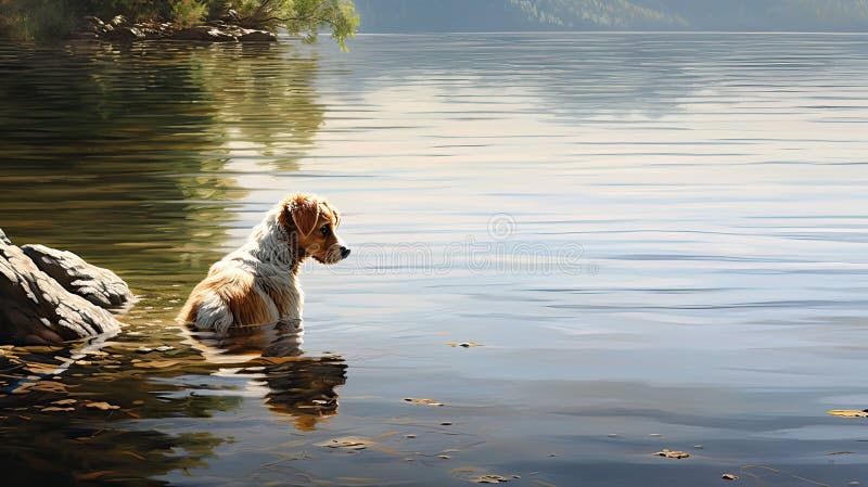 Fetch lake dog stock illustration. Illustration of lake - 307617951