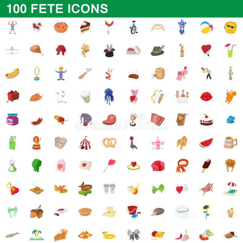 100 Fete Icons Set, Cartoon Style Stock Illustration - Illustration of ... 100 Fete Icons Set, Cartoon Style Stock Illustration - Illustration of ...