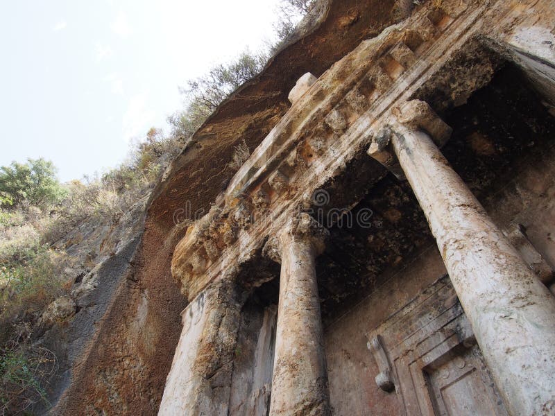 Fethiye rock tombs Amyntas stock photo. Image of rock - 127327710