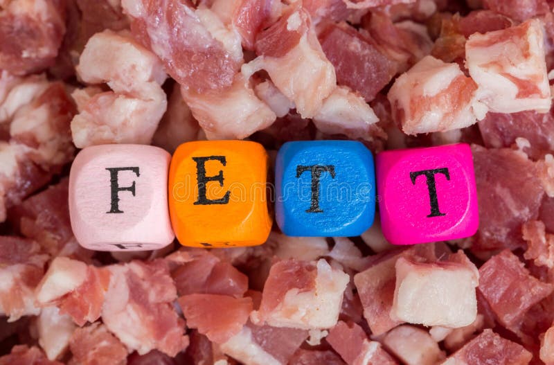 Fett in German Fat Alphabet Cubes on Bacon Concept Stock Photo - Image ...