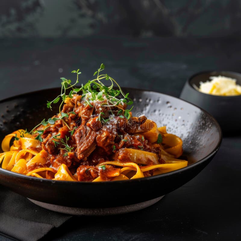 Fettuccine Pasta with Braised Beef, Tomato Sauce, and Fresh Thyme Stock ...