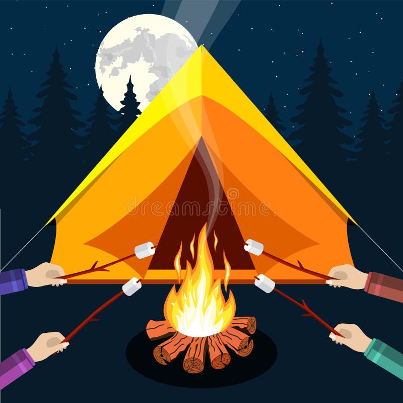 Feu avec la guimauve illustration de vecteur. Illustration du campfire ...