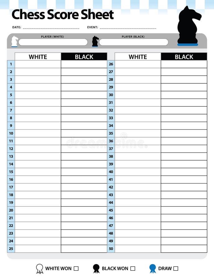 Feuille de score d'échecs illustration stock. Illustration du feuille - 131428588
