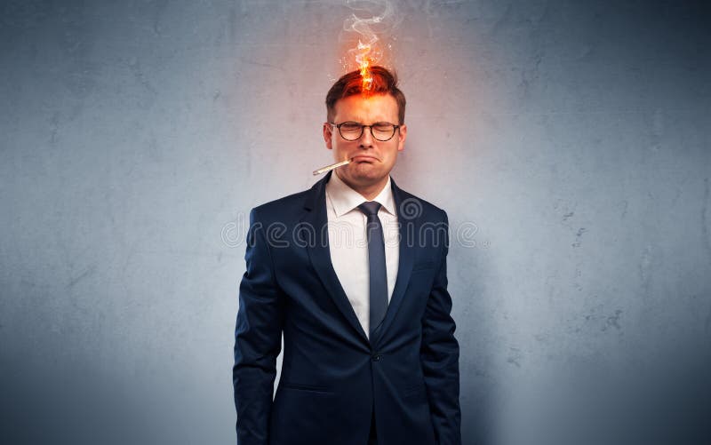 Sick Businessman with Burning Head Concept Stock Photo - Image of ...