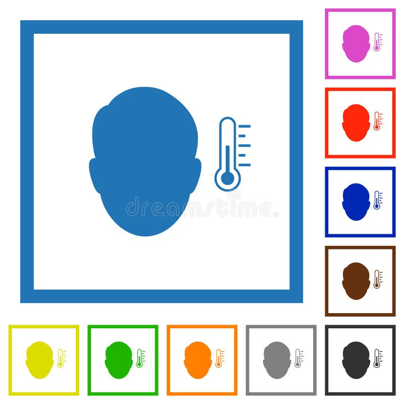 Fever Measurement Solid Flat Framed Icons Stock Vector - Illustration ...