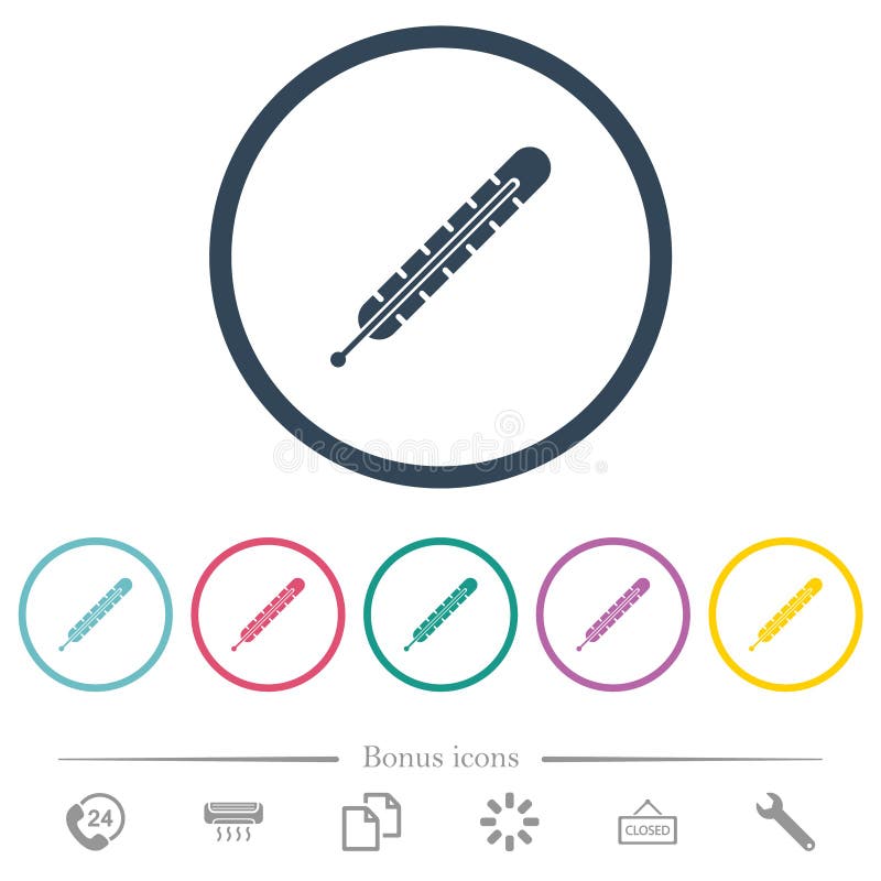Fever Thermometer Solid Flat Icons with Outlines Stock Vector - Illustration of temperature ...
