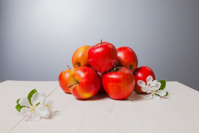 A Few Apples on a White Wooden Surface Stock Image - Image of breakfast ...
