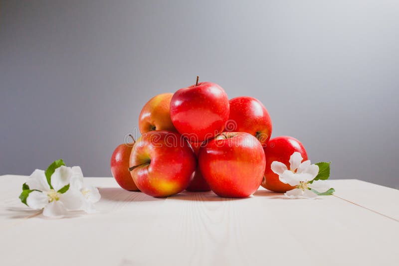 A Few Apples on a White Wooden Surface Stock Image - Image of season ...