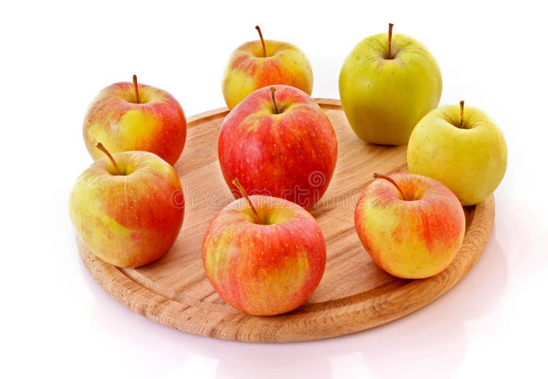 Few apples on wooden tray stock image. Image of diet - 11777567