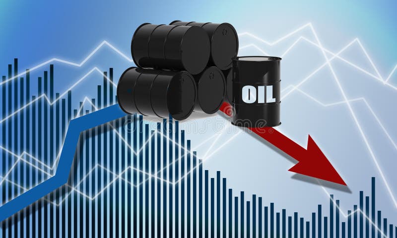 Few Barrels of Oil and a Red Graph Down Stock Illustration ...