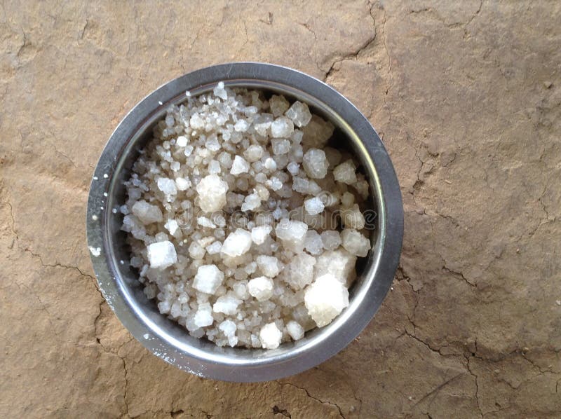 Few Big Salt Inside the Steel Bowl from the Top View Stock Image ...