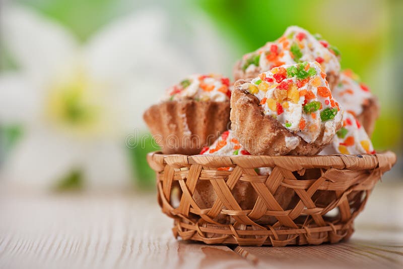 Few cakes in wicker basket stock image. Image of food - 22823675