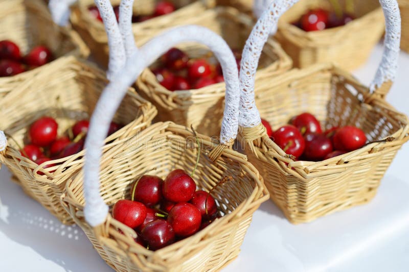 A Few Cherry Baskets on an Event Party Stock Photo - Image of dessert ...