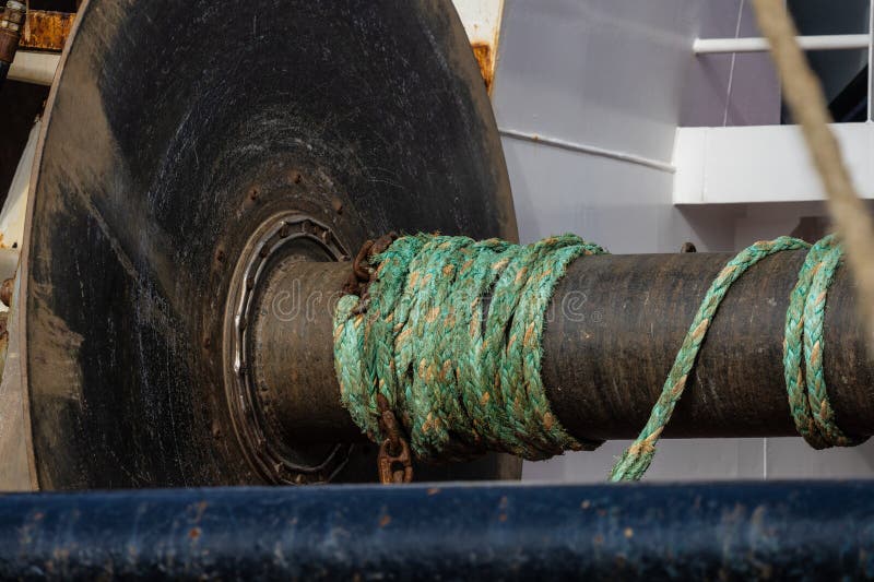 A Few Meters of Rope on a Large Metal Drum on a Trawler.. Stock Photo ...