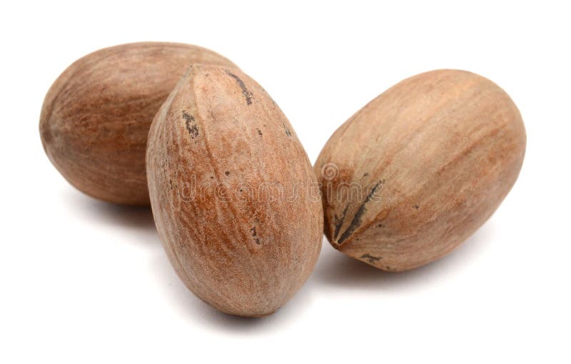 Few Pecan Nuts Isolated on White, One Cracked Stock Image - Image of ...