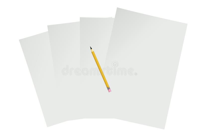 A Few Pieces of White Gray Blank Papers Stacked and a Yellow Pencil ...