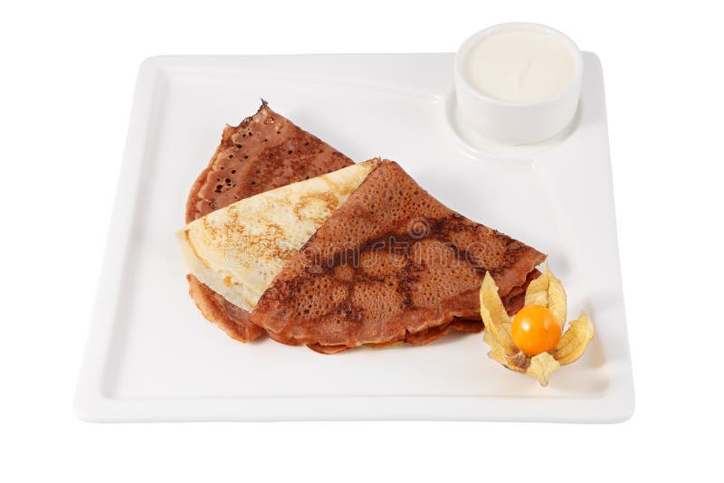 Few Plain Fried Pancakes Folded in Triangles Served on Plate Stock ...