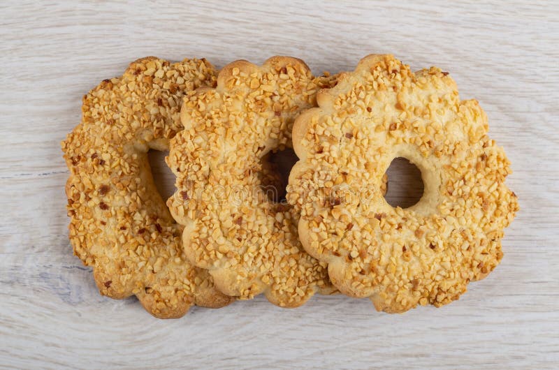 Few Shortbread Rings with Peanut on Table. Top View Stock Photo - Image ...