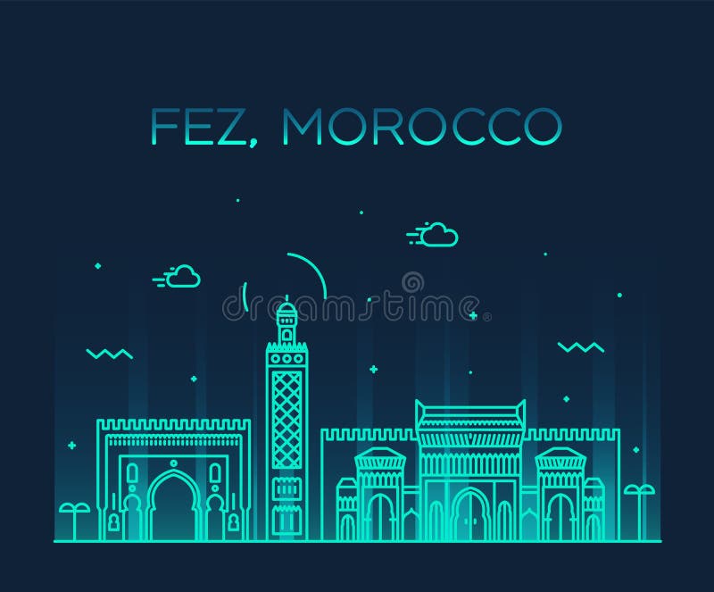 Fez Skyline Morocco Trendy Vector Linear Style Stock Vector ...