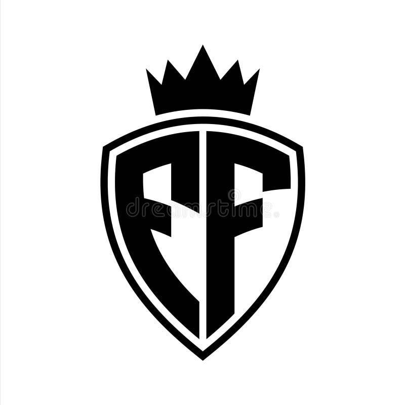 FF Letter Monogram Shield and Crown Outline Shape with Black and White ...