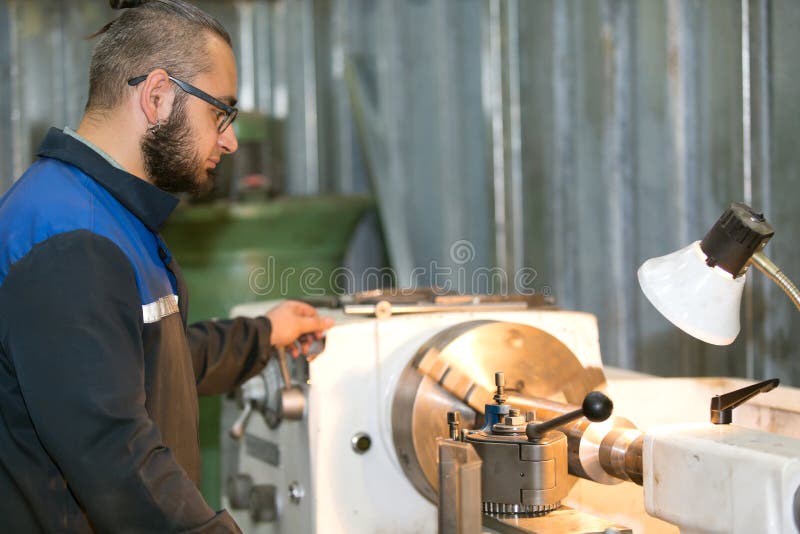 Ffactory Man Worker Working on Lathe Machine Stock Photo - Image of ...